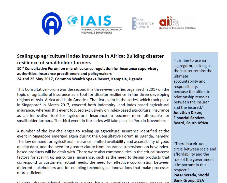 10th Consultative Forum Note: Scaling up agricultural index insurance ...